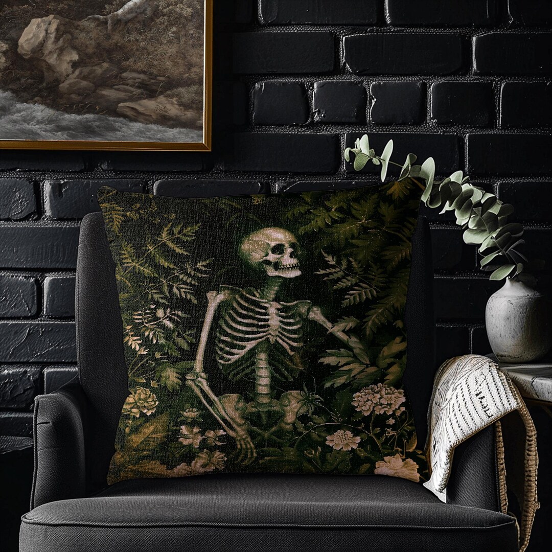 Overgrown Skeleton Decorative Throw Pillow | Moody Forest Skull ...