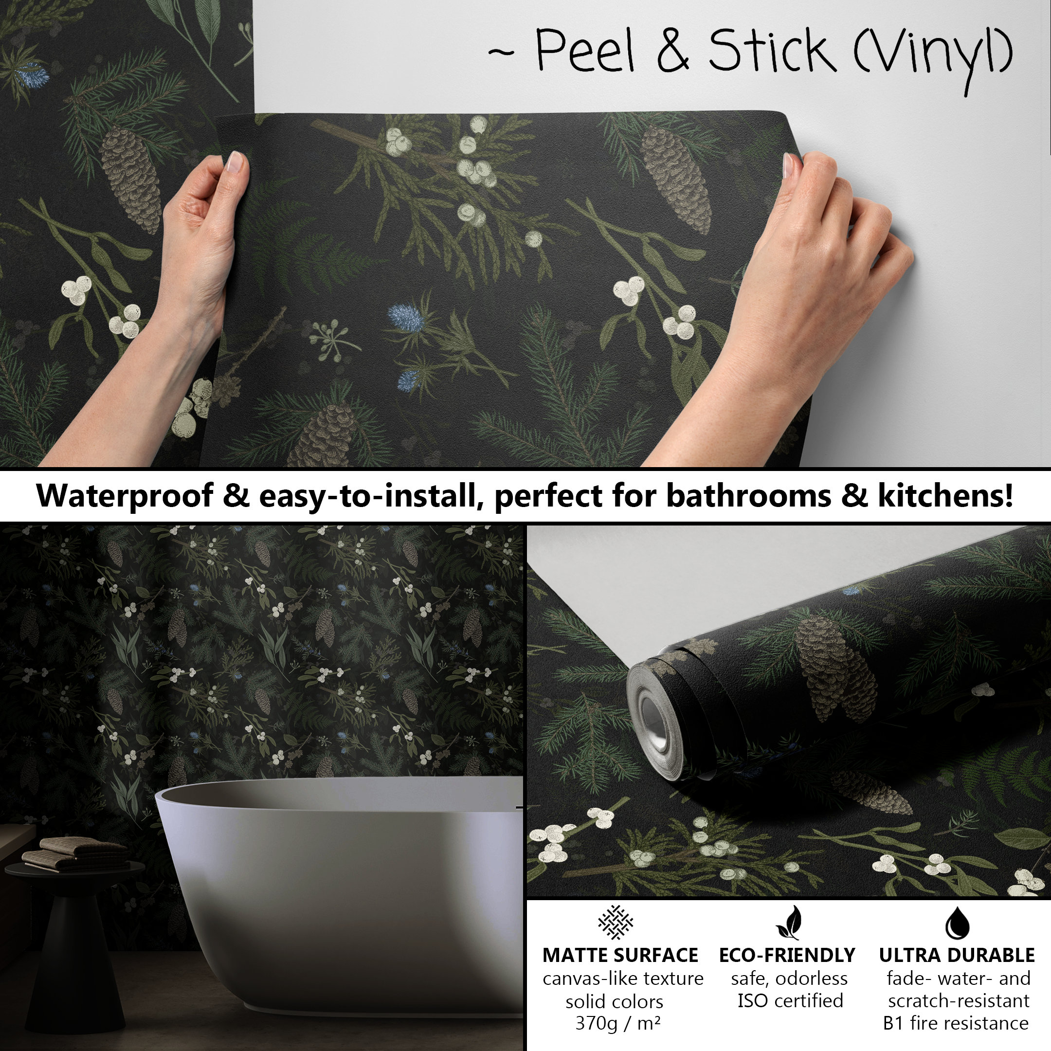 Dark Pine Forest Wallpaper | Vintage Farmhouse Bedroom Bathroom ...