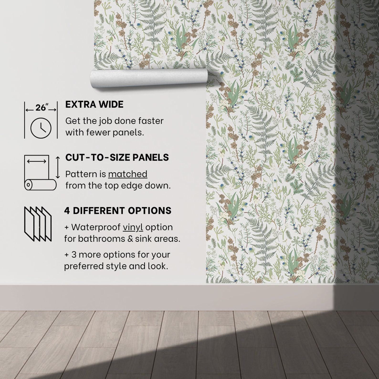 Light Green Botanical Wallpaper | Vintage Forest Bedroom Bathroom ...