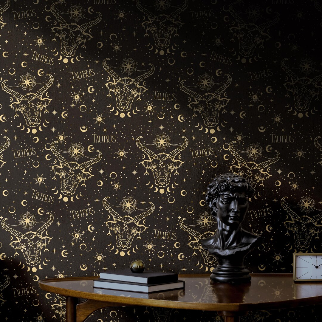 Taurus Zodiac Wallpaper | Moody Black Bedroom Bathroom | Removable Peel ...