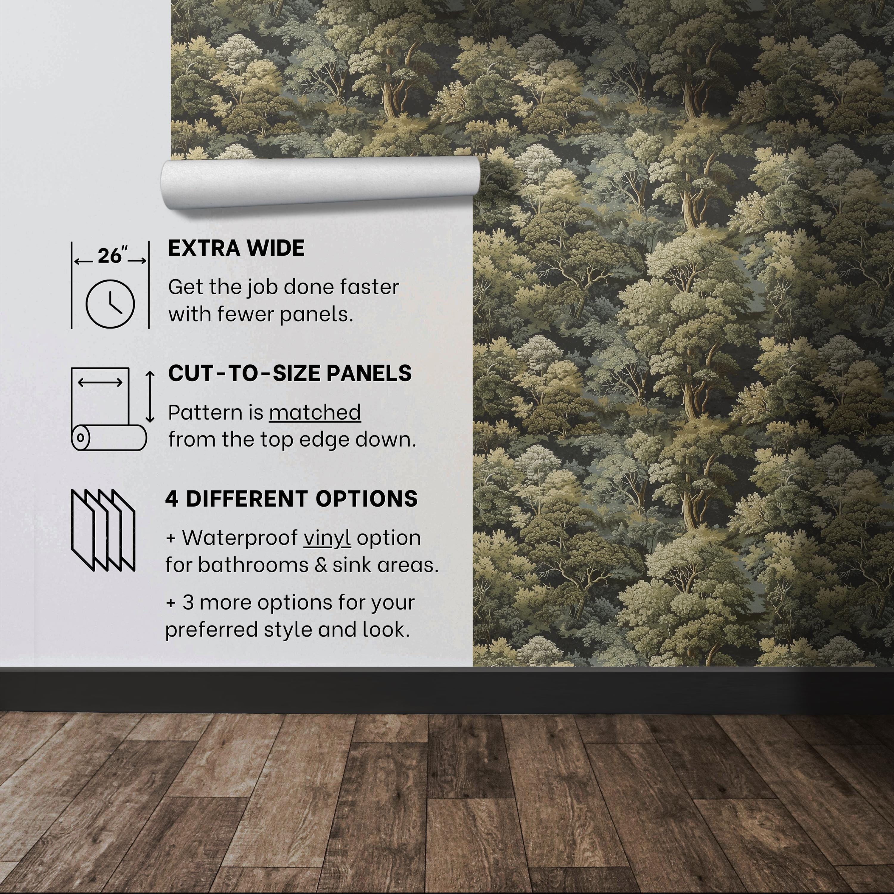 Forest Trees Wallpaper | Vintage Antique Bathroom Bedroom | Removable ...
