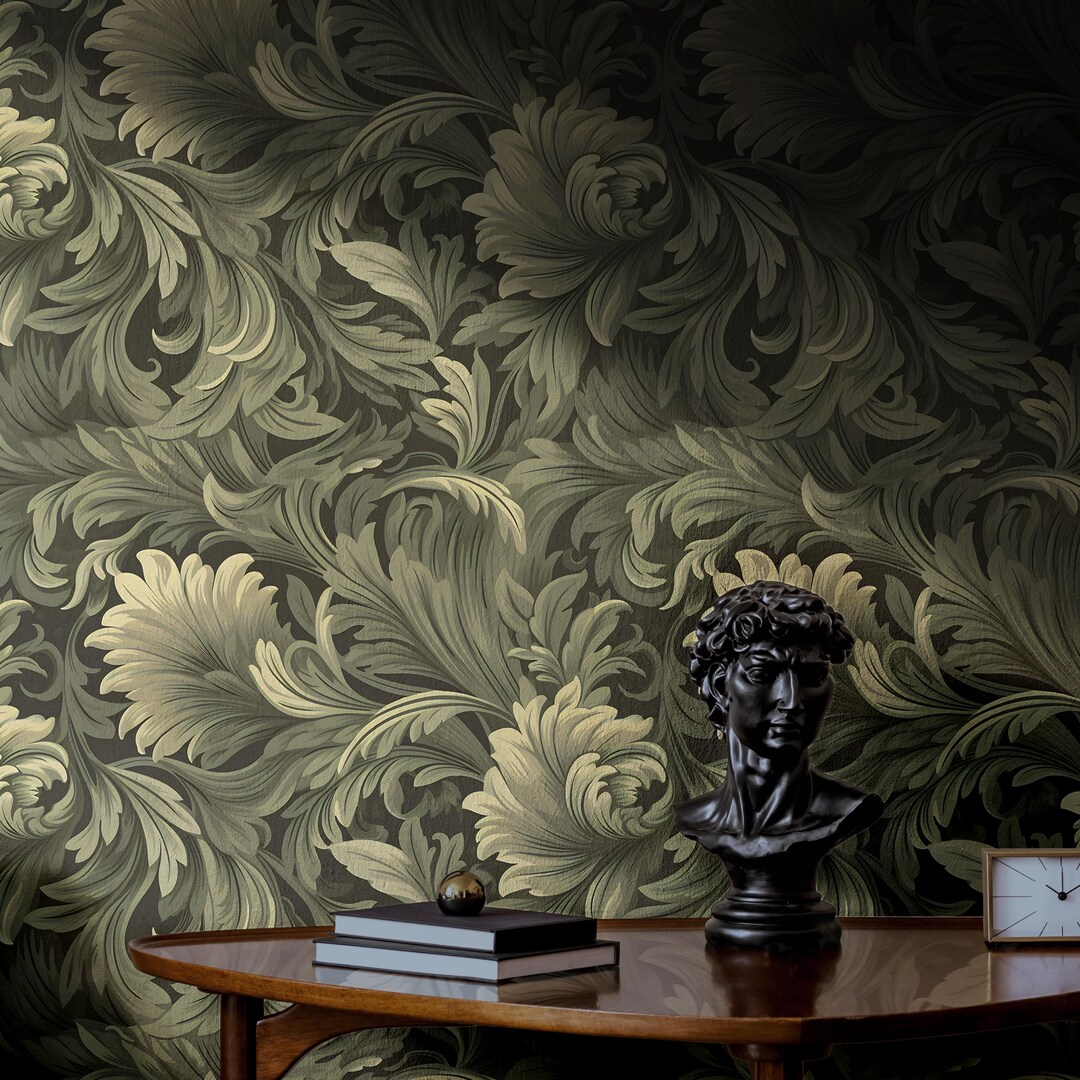 Green Vintage Wallpaper | Dark Antique Victorian Art Nouveau Bedroom ...