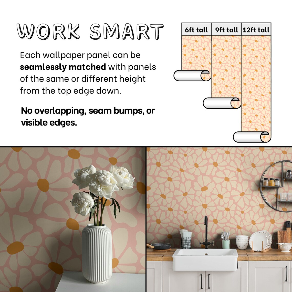 Funky Orange Daisy Wallpaper | Retro Floral Bedroom Bathroom ...