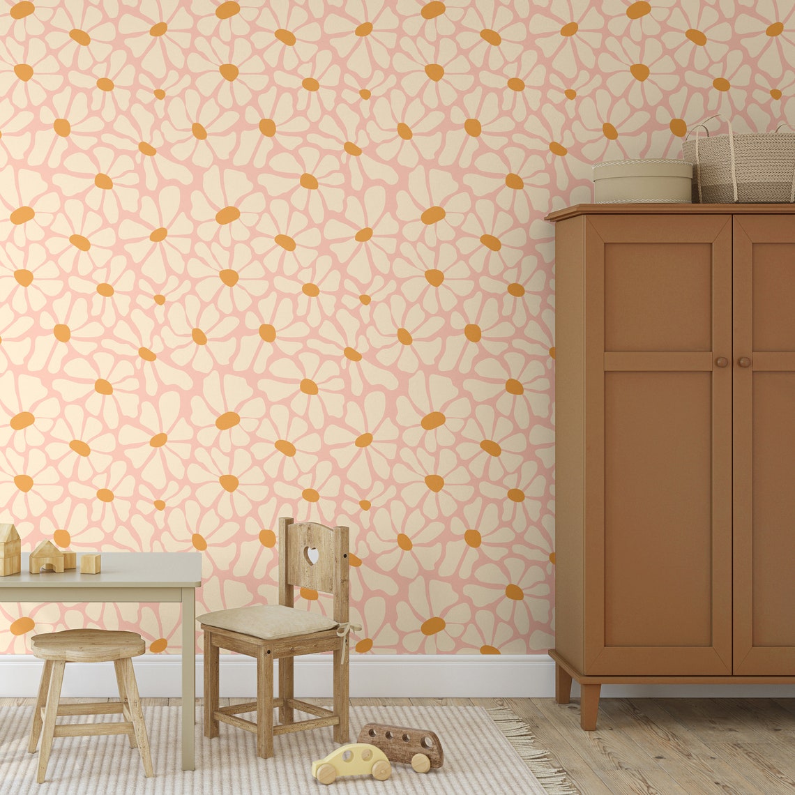 Funky Orange Daisy Wallpaper | Retro Floral Bedroom Bathroom ...
