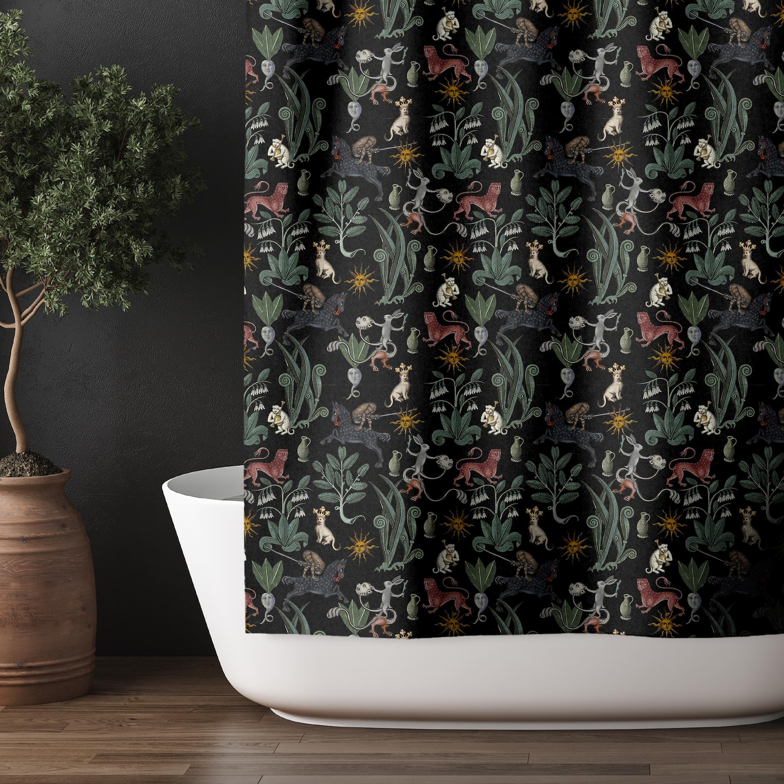 Weird Medieval Shower Curtain | Moody Esoteric Bathroom Decor | Dark ...
