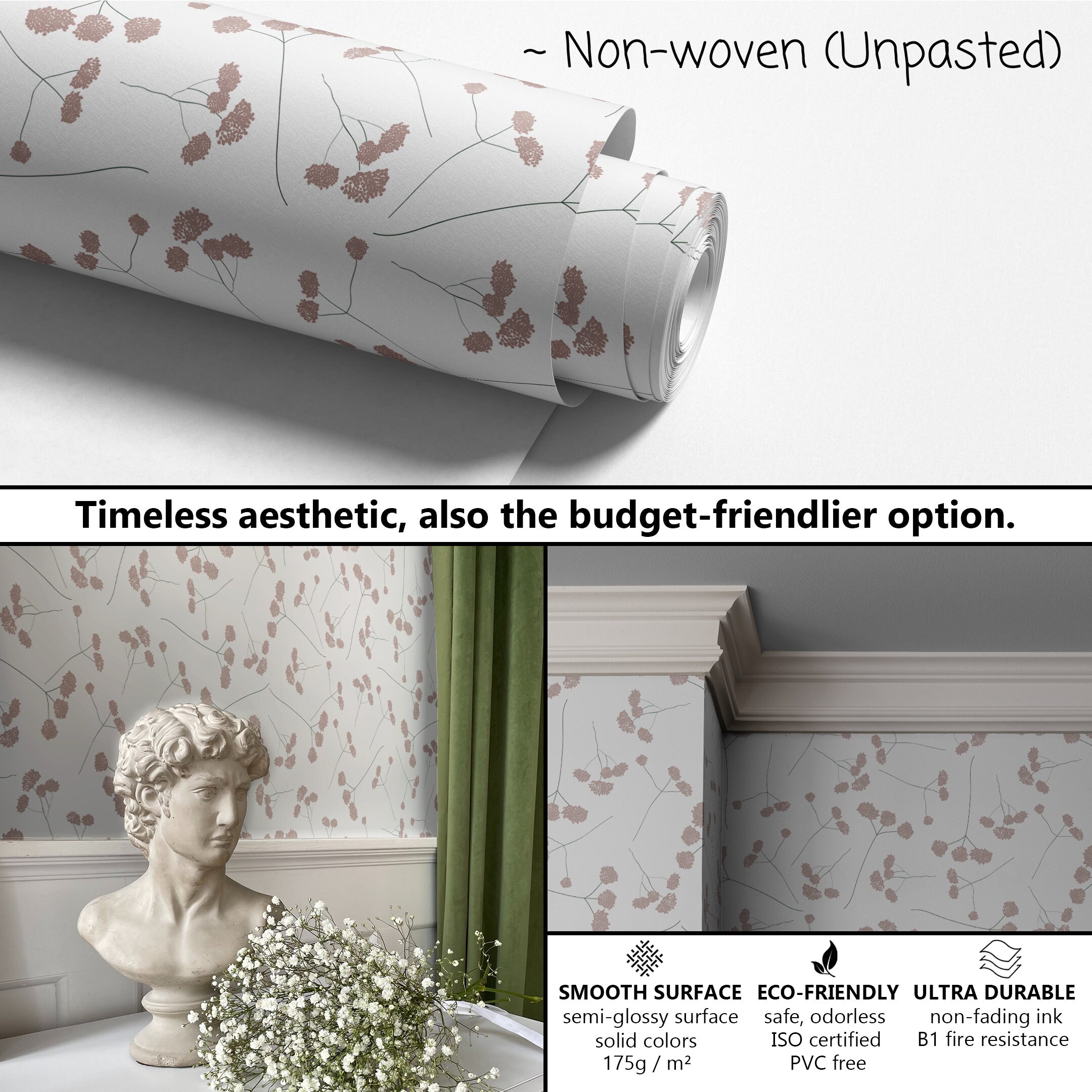 Blush Pink Botanical Wallpaper Aesthetic Boho Nursery Removable Peel ...