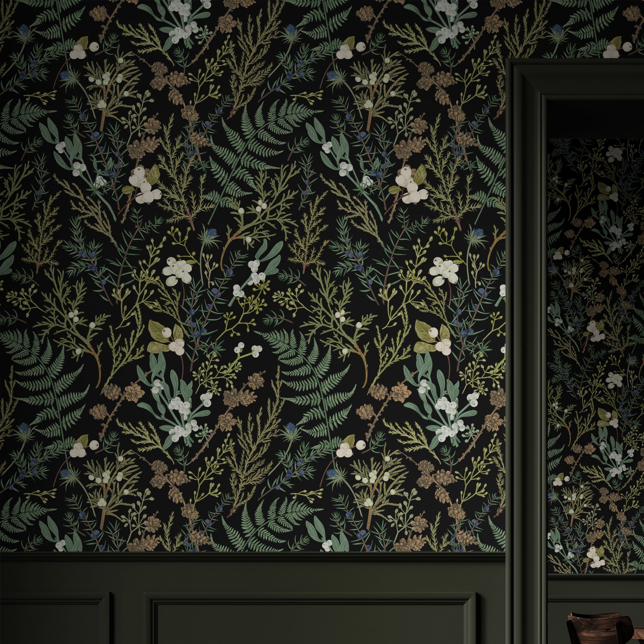 Moody Botanical Wallpaper Black Forest Plants Bedroom Bathroom ...