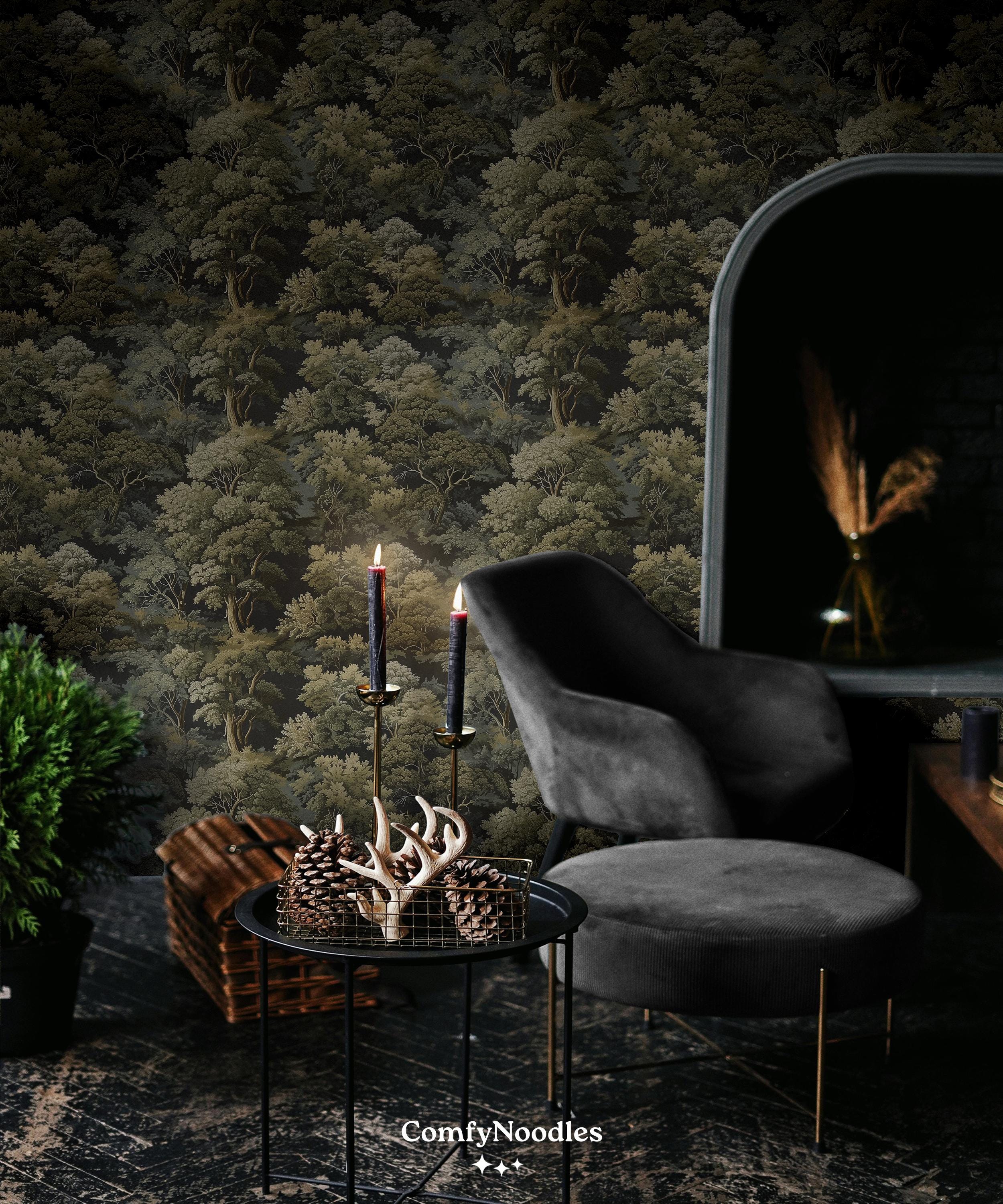 Forest Trees Wallpaper | Vintage Antique Bathroom Bedroom | Removable ...