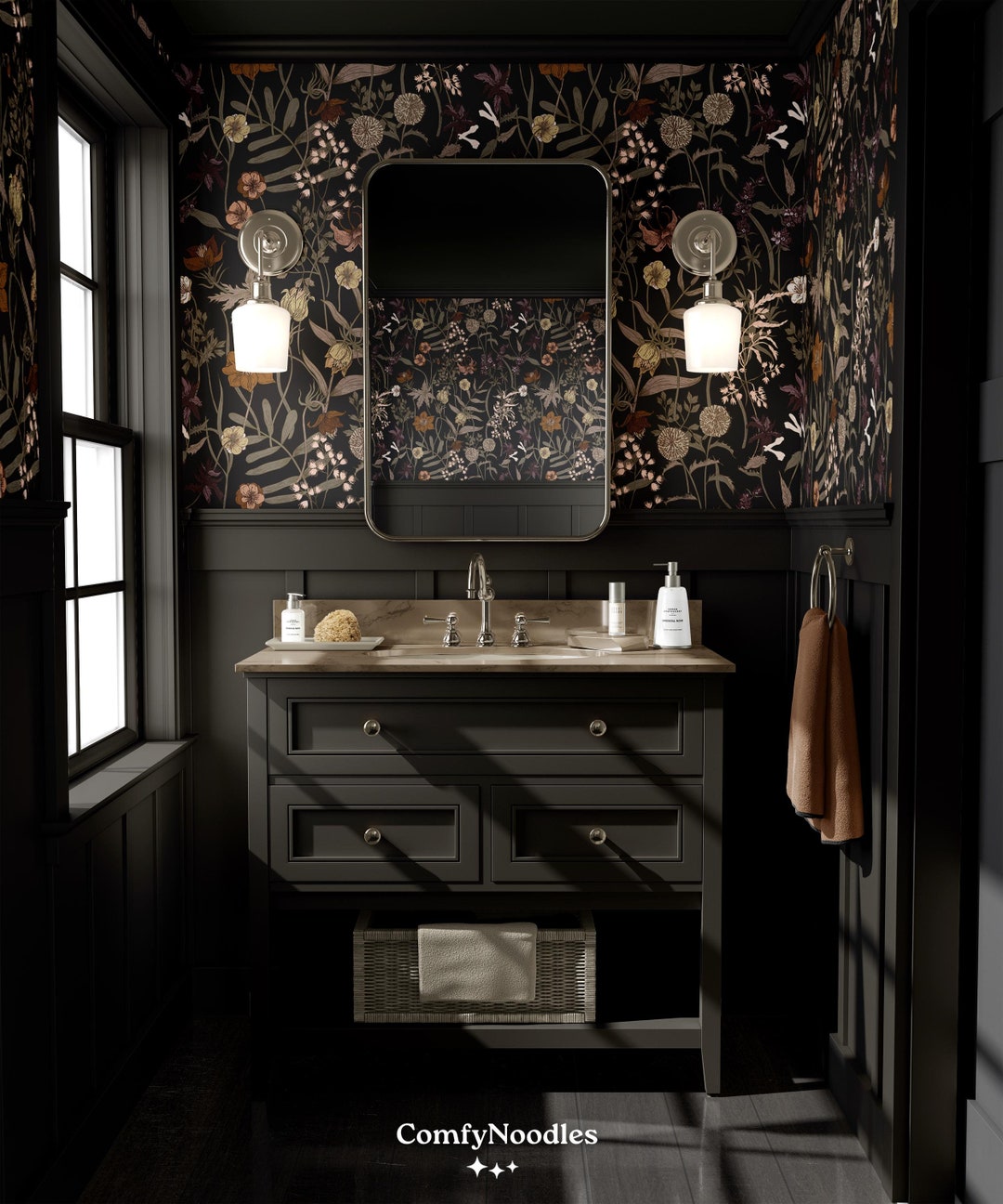 Moody Maximalist Botanical Wallpaper | Muted Floral Bedroom Bathroom ...