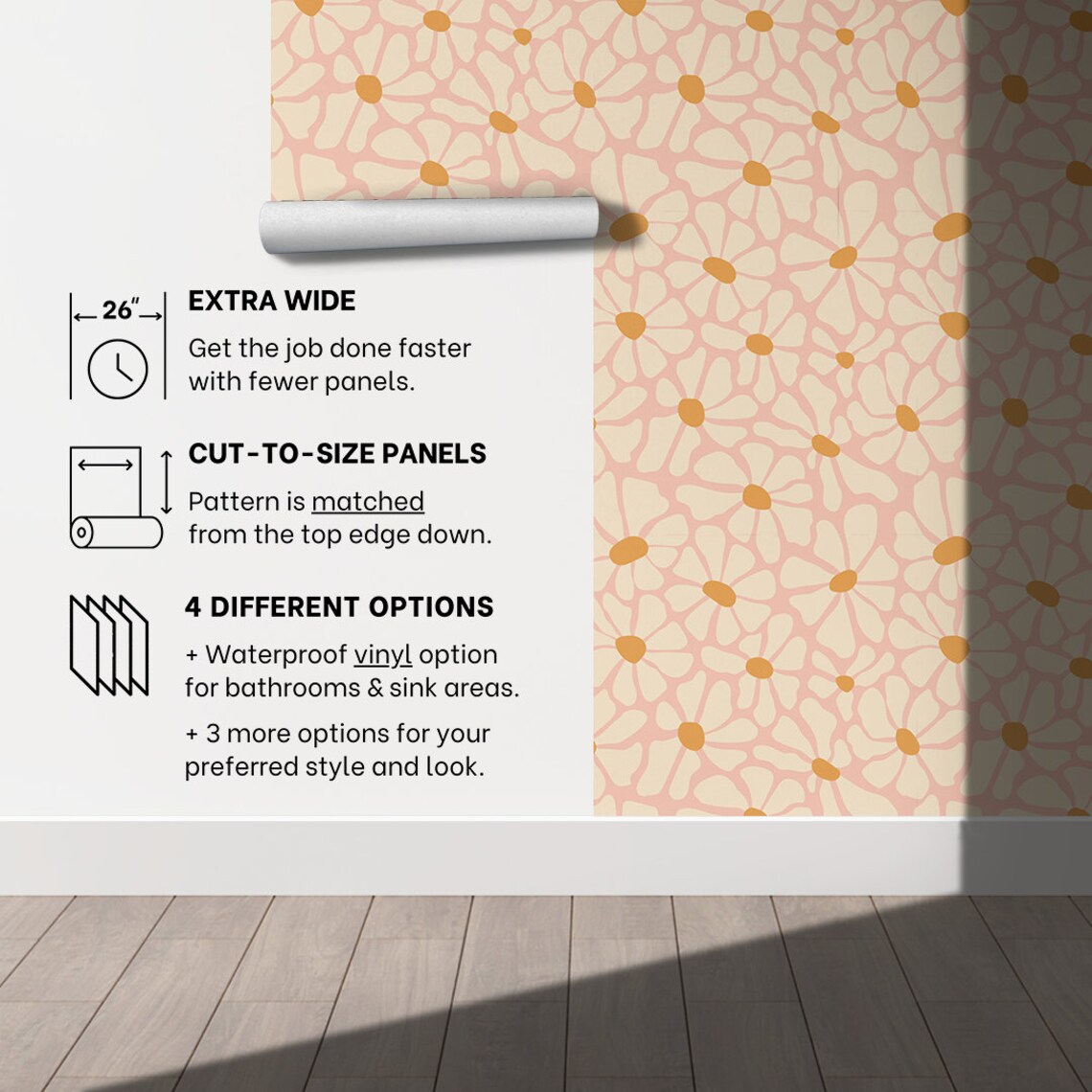 Funky Orange Daisy Wallpaper | Retro Floral Bedroom Bathroom ...