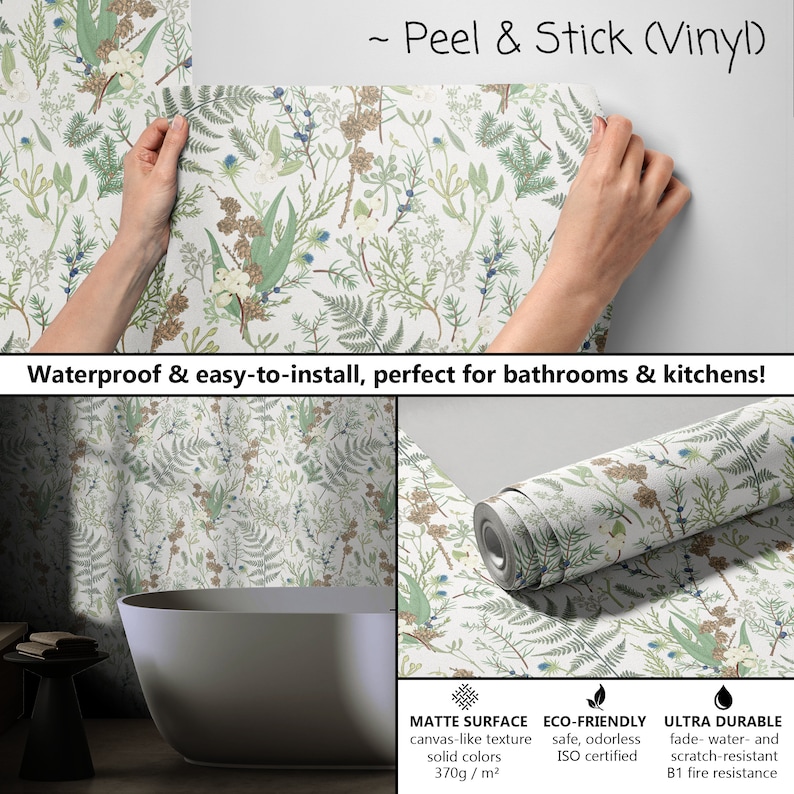 Light Green Botanical Wallpaper | Vintage Forest Bedroom Bathroom ...