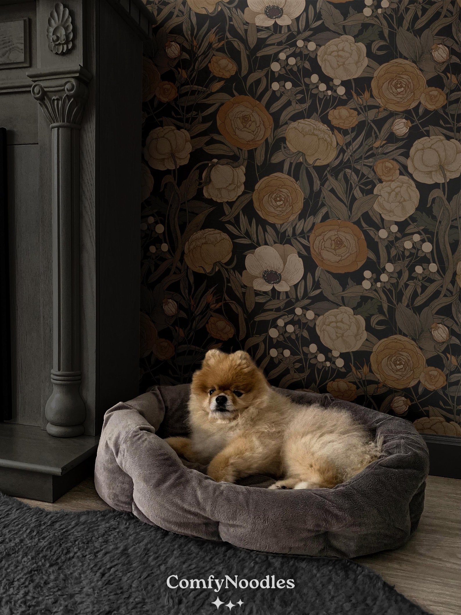 Muted Amber Roses Wallpaper | Dark Vintage Botanical Wildflower Bedroom ...