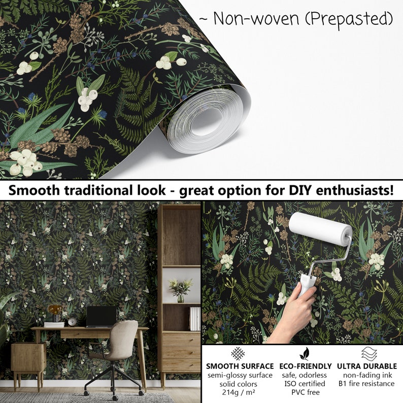 Moody Botanical Wallpaper | Dark Academia Bedroom Bathroom | Removable ...