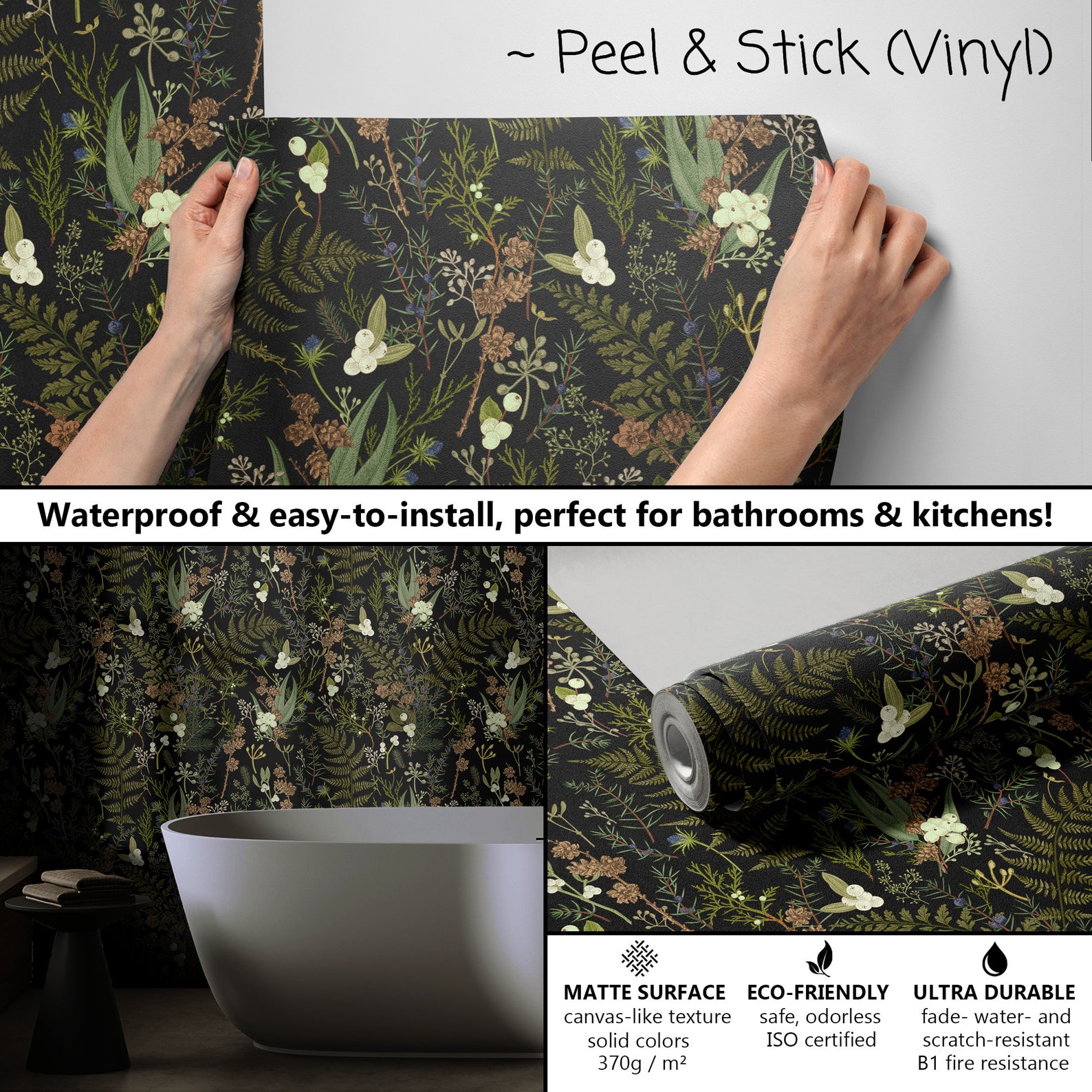 Moody Botanical Wallpaper | Dark Green Forest Statement Wall ...