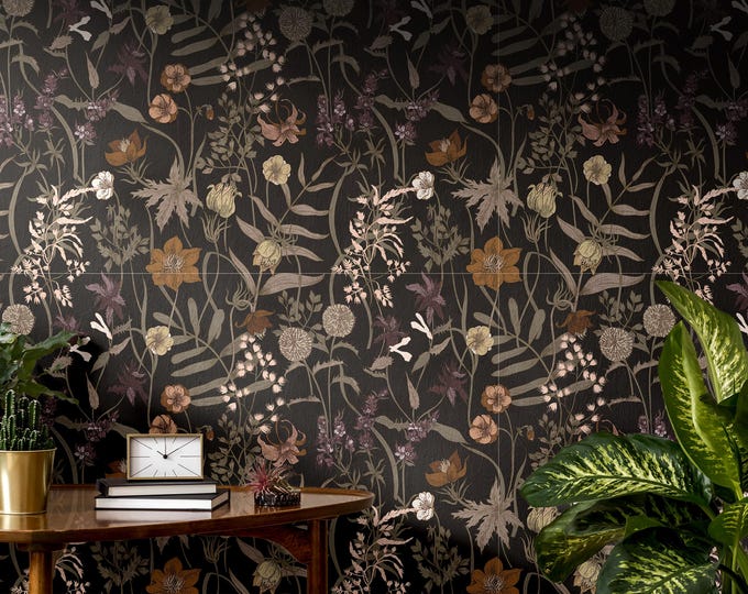 Dark Moody Floral Wallpaper - Lush Overgrown Pattern With Plants ...
