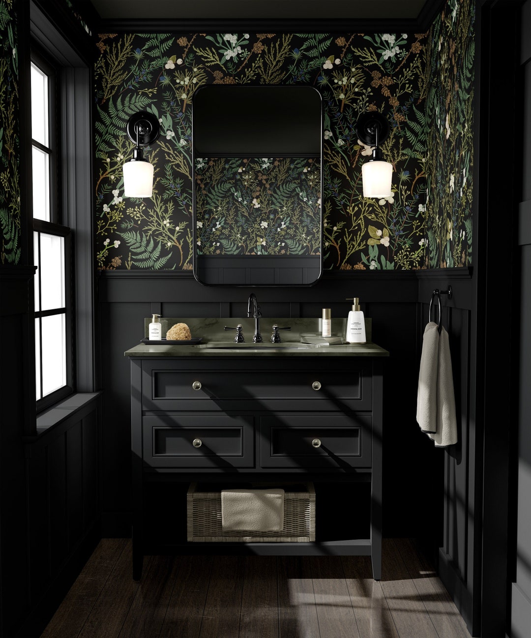 Moody Botanical Wallpaper | Black Forest Plants Bedroom Bathroom ...