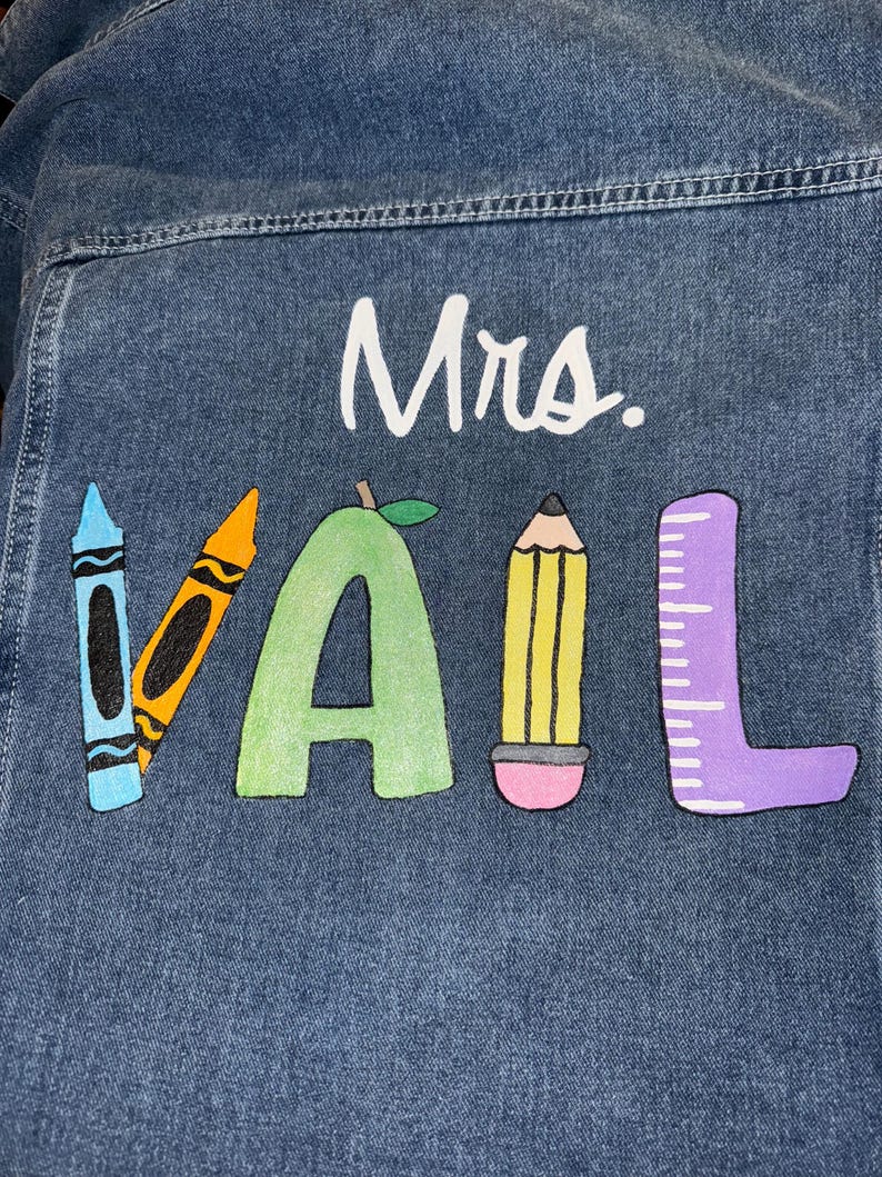 Custom Painted Teacher Jean Jacket - Etsy