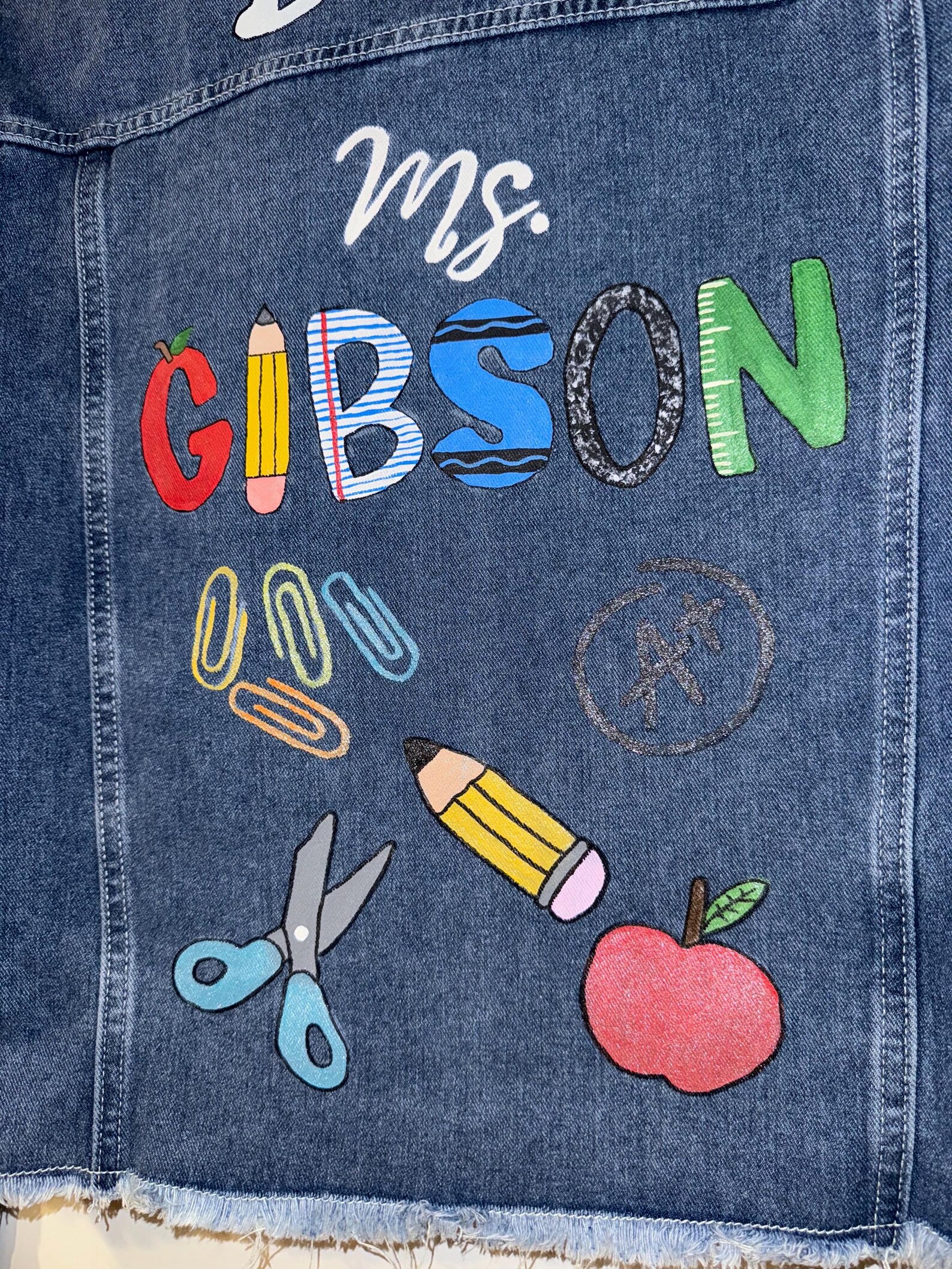 Custom Painted Teacher Jean Jacket - Etsy