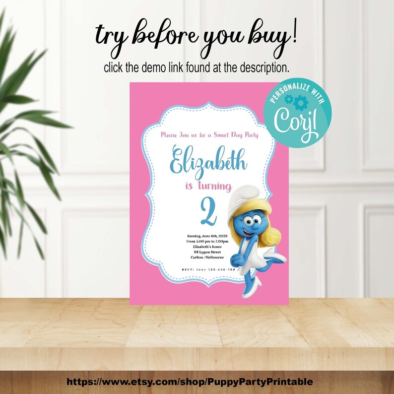 Smurf Birthday Invitation , Smurfette Instant Download Editable ...