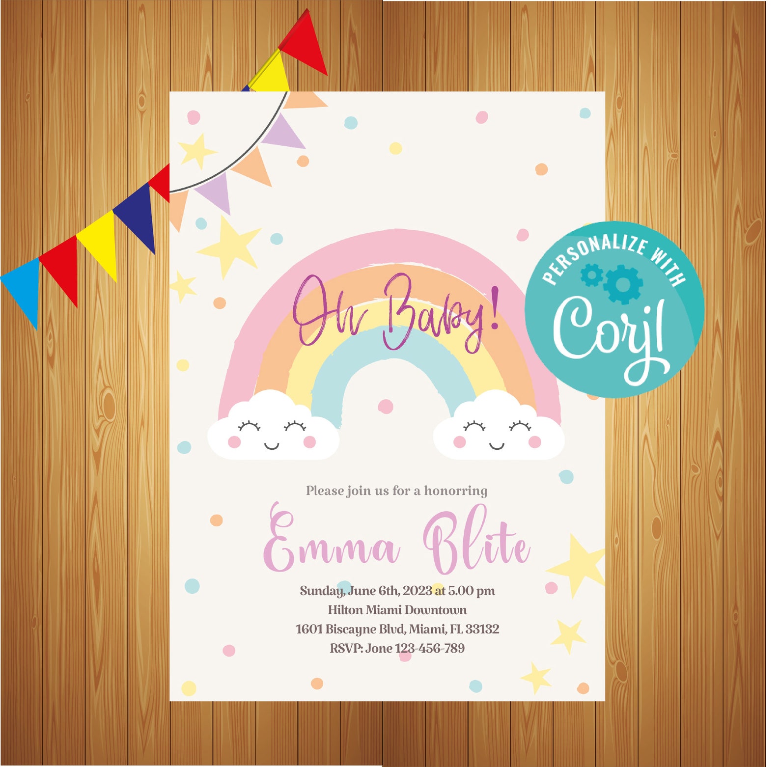 Editable Rainbow Baby Shower Invitation, Rainbow Baby Shower Invite ...