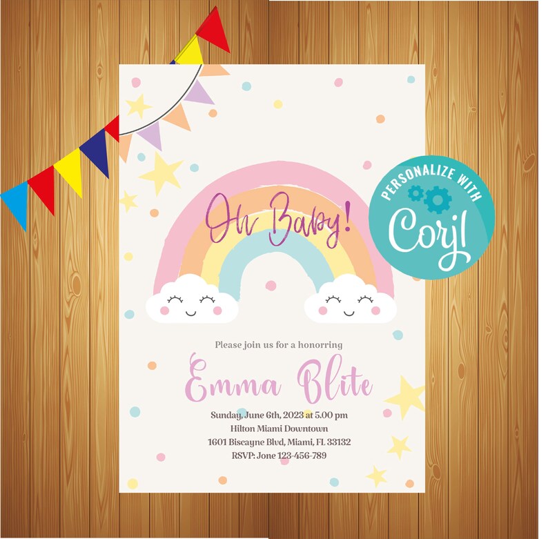 Editable Rainbow Baby Shower Invitation, Rainbow Baby Shower Invite ...