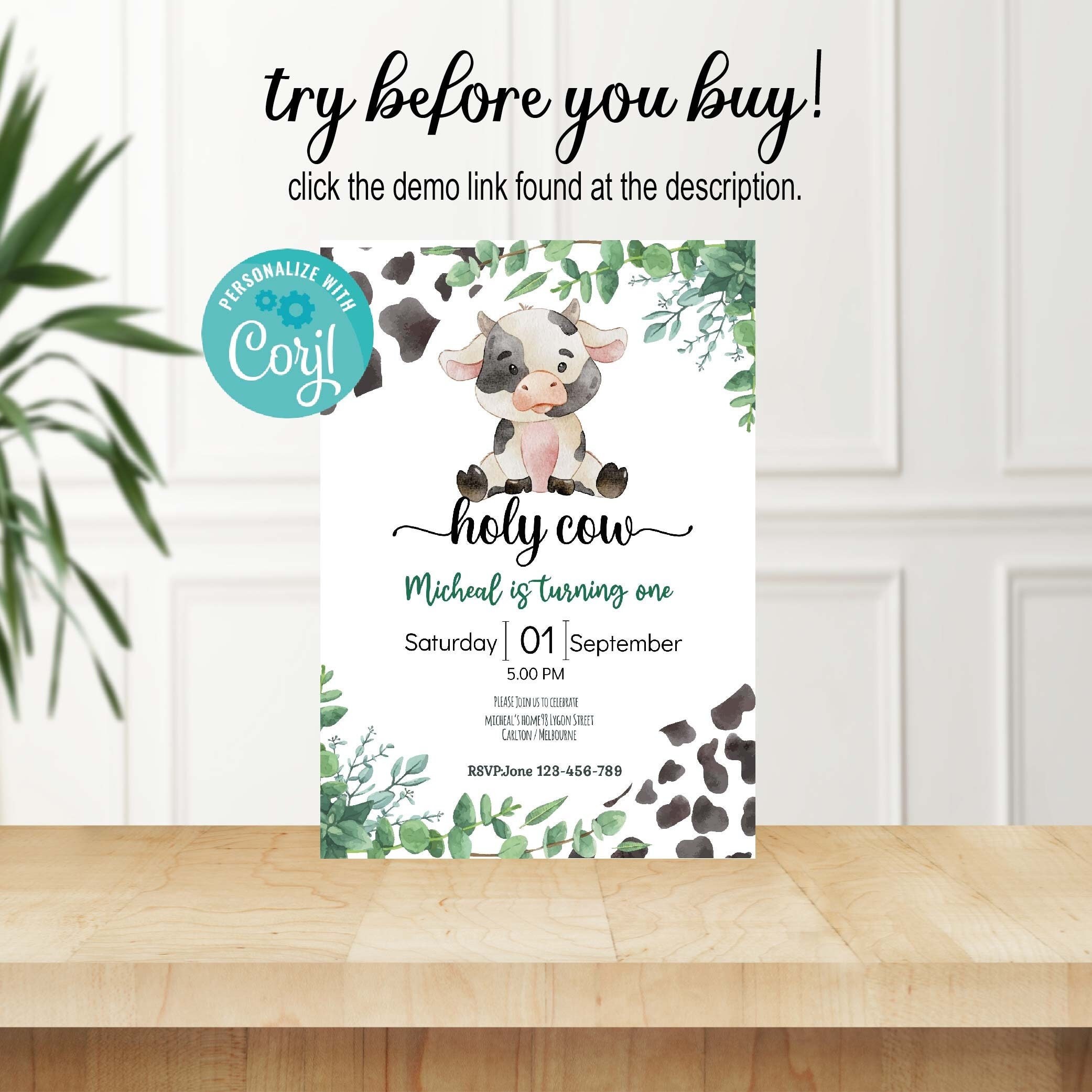 Editable Cow Theme Birthday Party Invitation, Holy Cow Invite, Farm Cow ...
