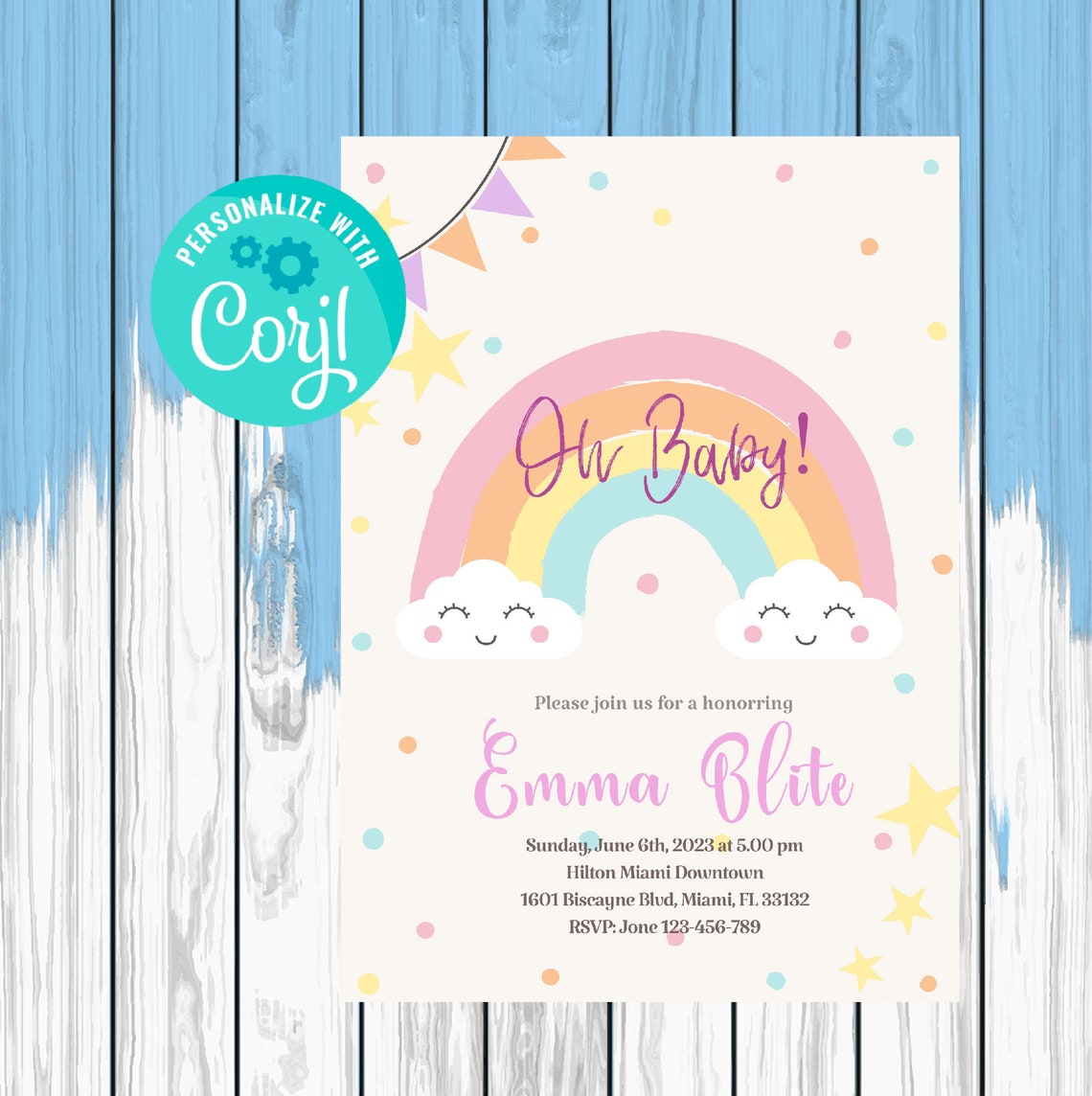 Editable Rainbow Baby Shower Invitation, Rainbow Baby Shower Invite ...