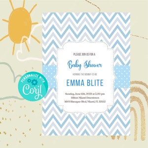 Blue Baby Shower Invitation, Cute Baby Shower Invitation, Blue ...