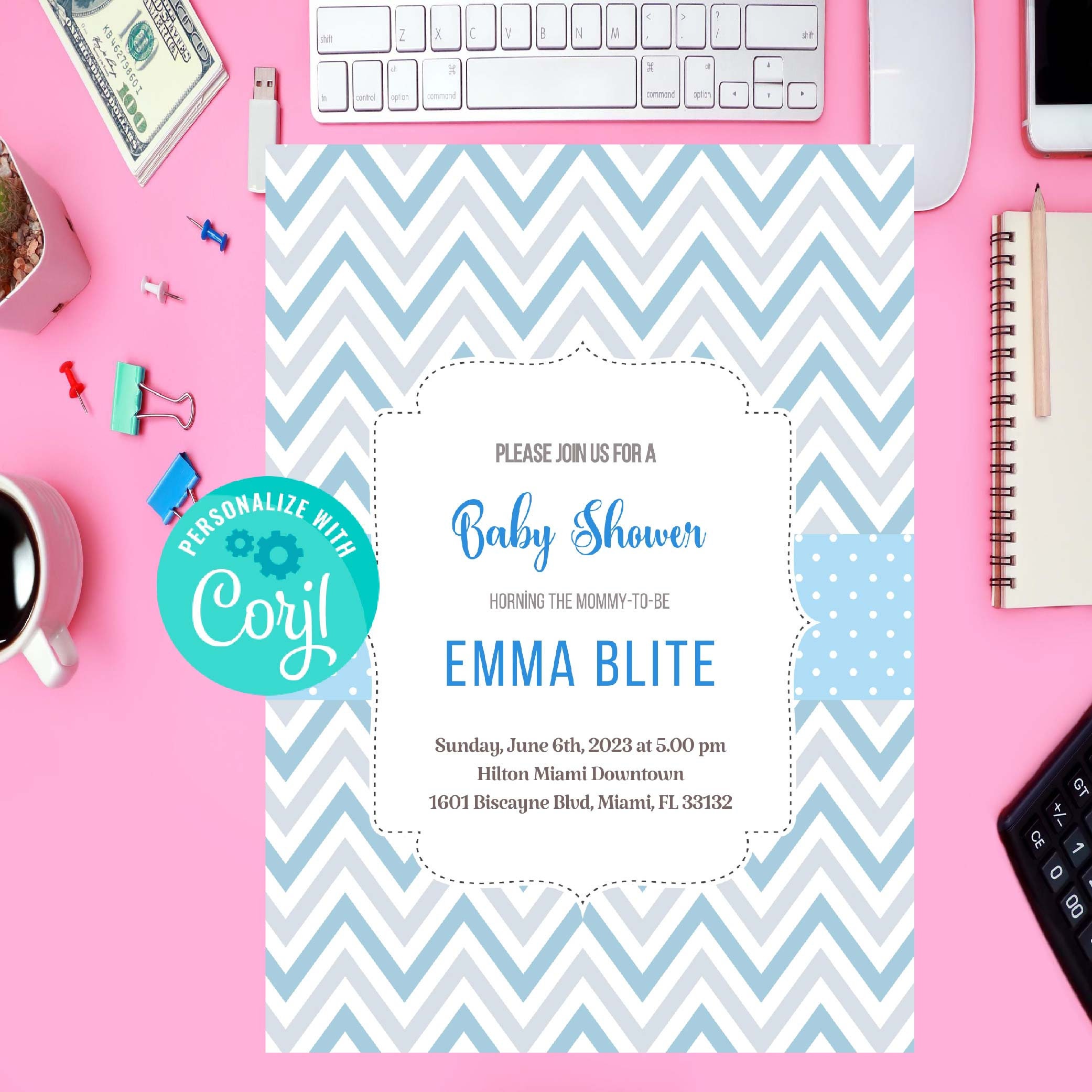 Blue Baby Shower Invitation, Cute Baby Shower Invitation, Blue ...