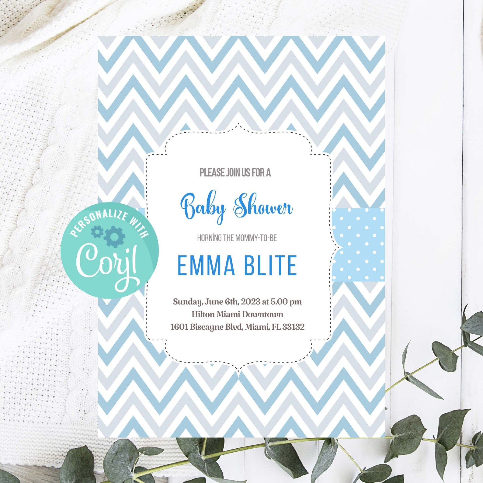 Blue Baby Shower Invitation, Cute Baby Shower Invitation, Blue ...