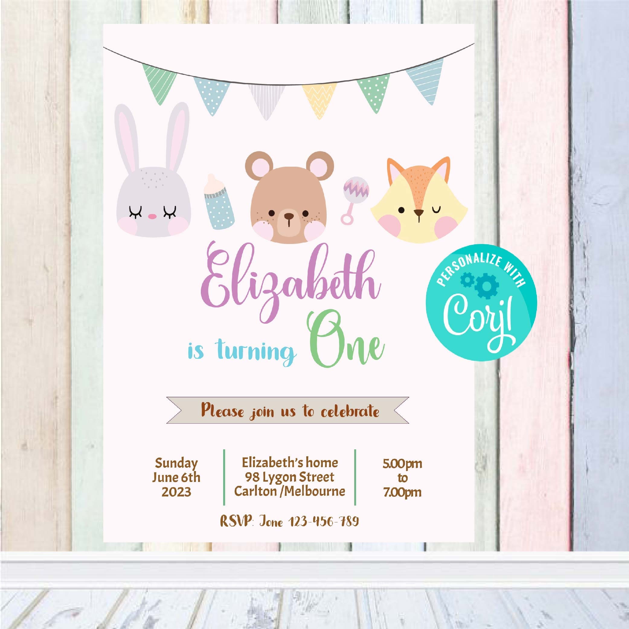 Editable Animals Birthday Invitation, Animals Birthday Invite Girl ...