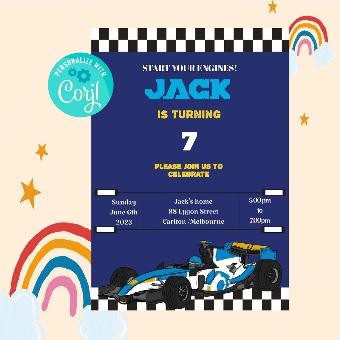 Editable Car Birthday Invitation, Template, Printable Birthday Party ...