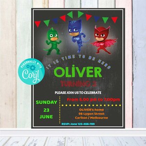 Editable Pjm Birthday Invitation Template Digital Kids Party - Etsy