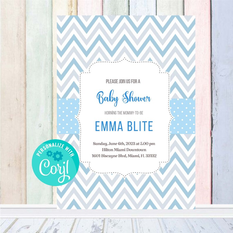 Blue Baby Shower Invitation, Cute Baby Shower Invitation, Blue ...