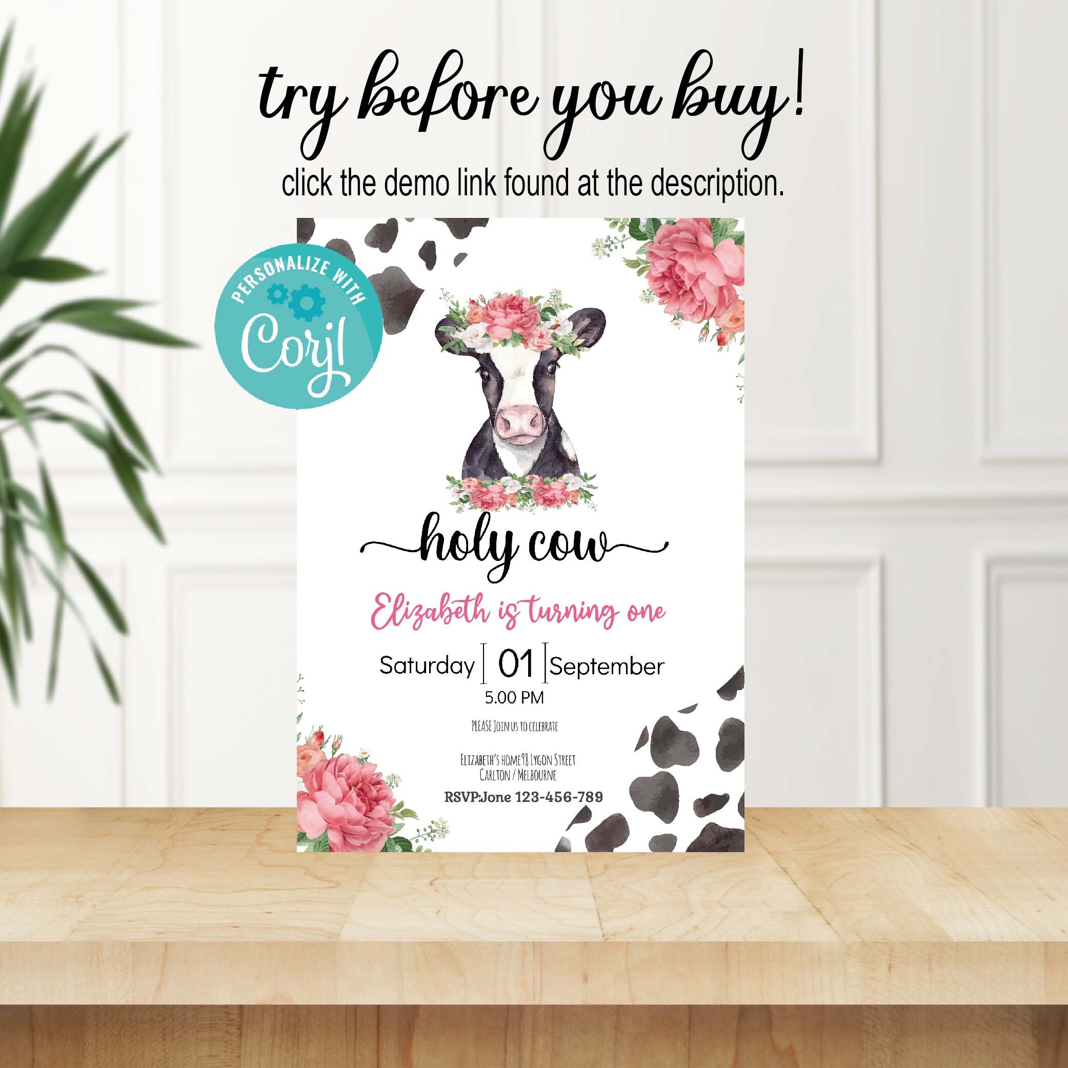 Editable Cow Theme Birthday Party Invitation, Holy Cow Invite, Farm Cow ...