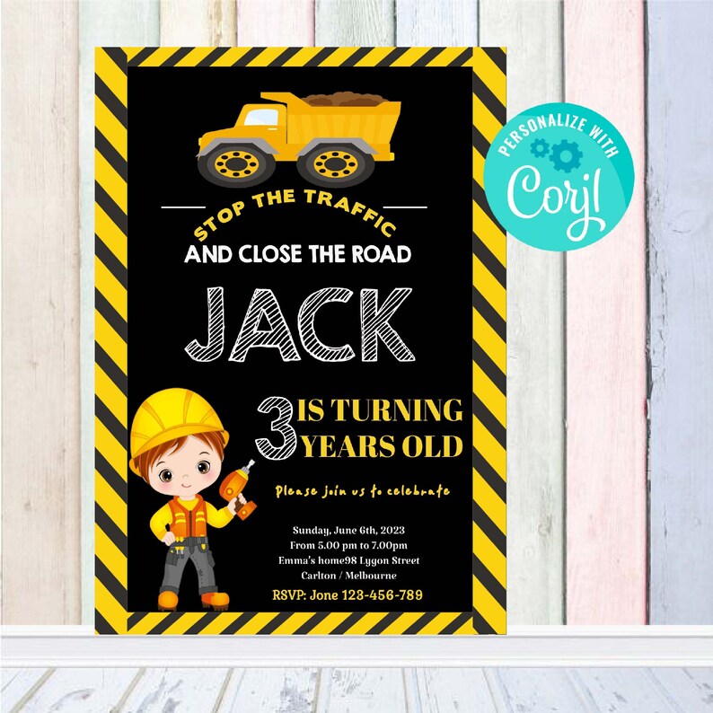 Construction Birthday Invitation Dump Truck Party Invite Etsy