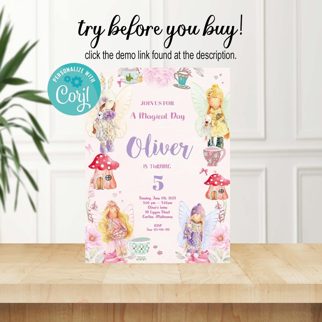 Fairy Theme Birthday Party Invitation, Fairy Invite, Fairy Birthday ...