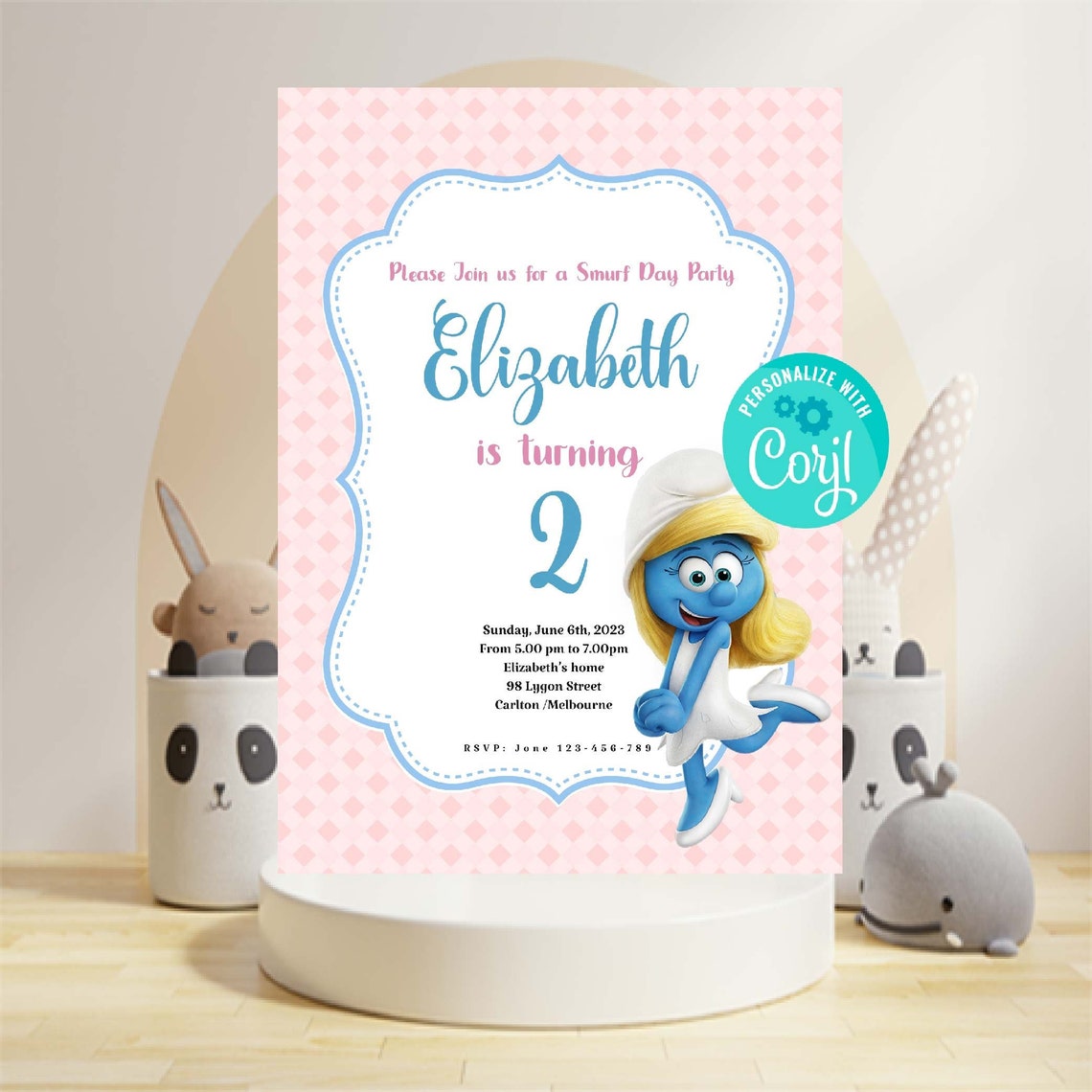 Smurf Birthday Invitation , Smurfette Instant Download Editable ...