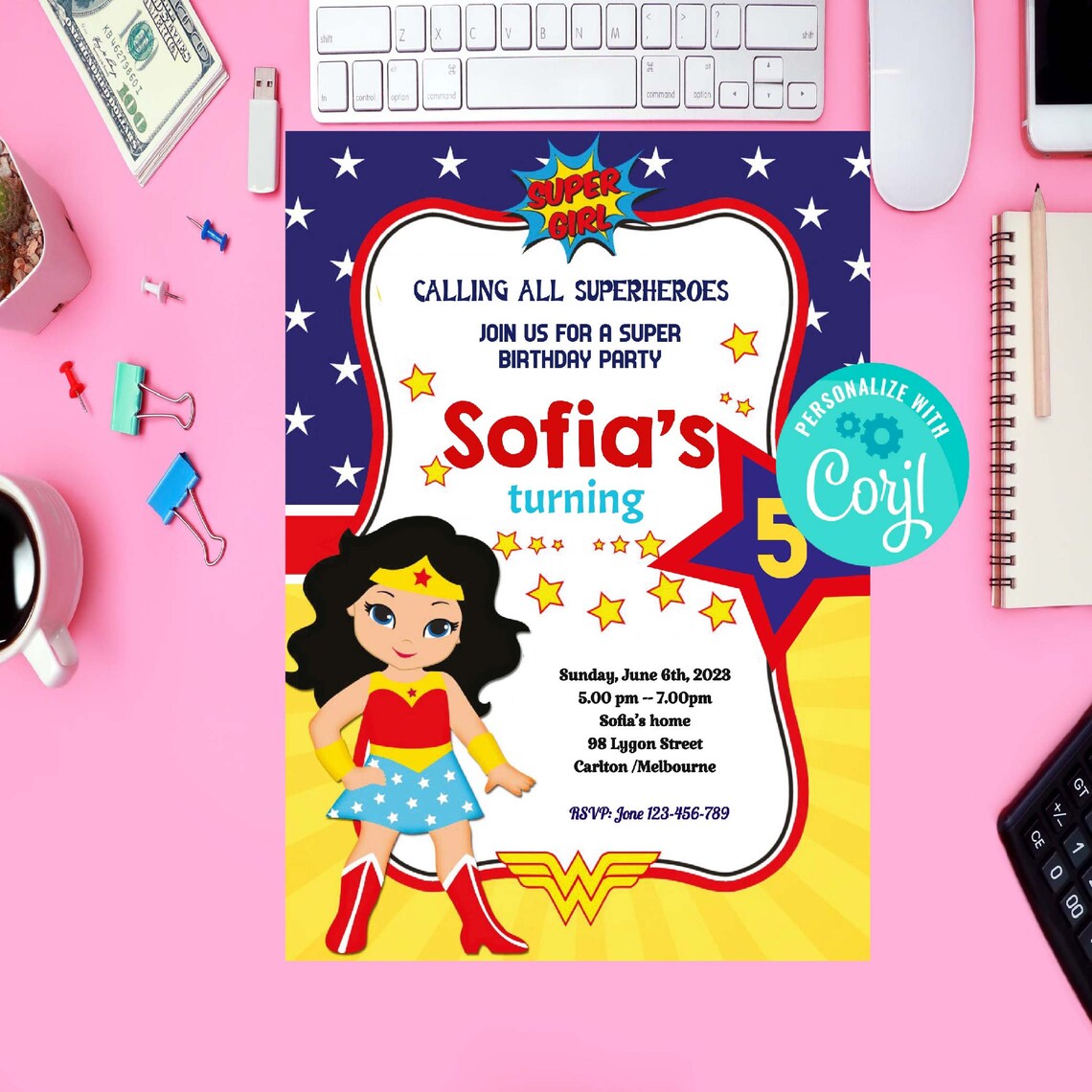 Girl Hero Birthday Invitation Girl Hero Invitation , Girl Hero , Girl ...