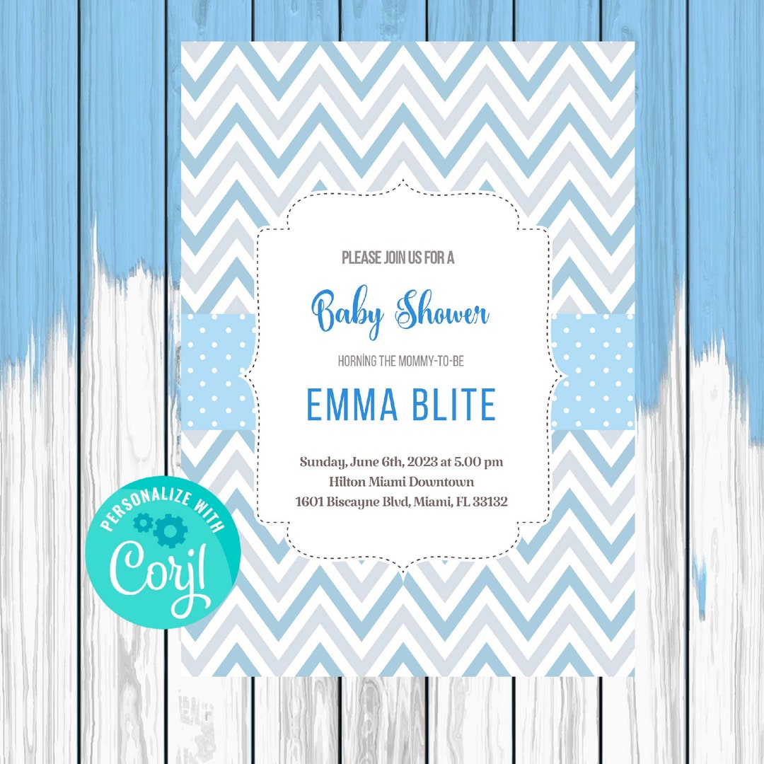 Blue Baby Shower Invitation, Cute Baby Shower Invitation, Blue ...