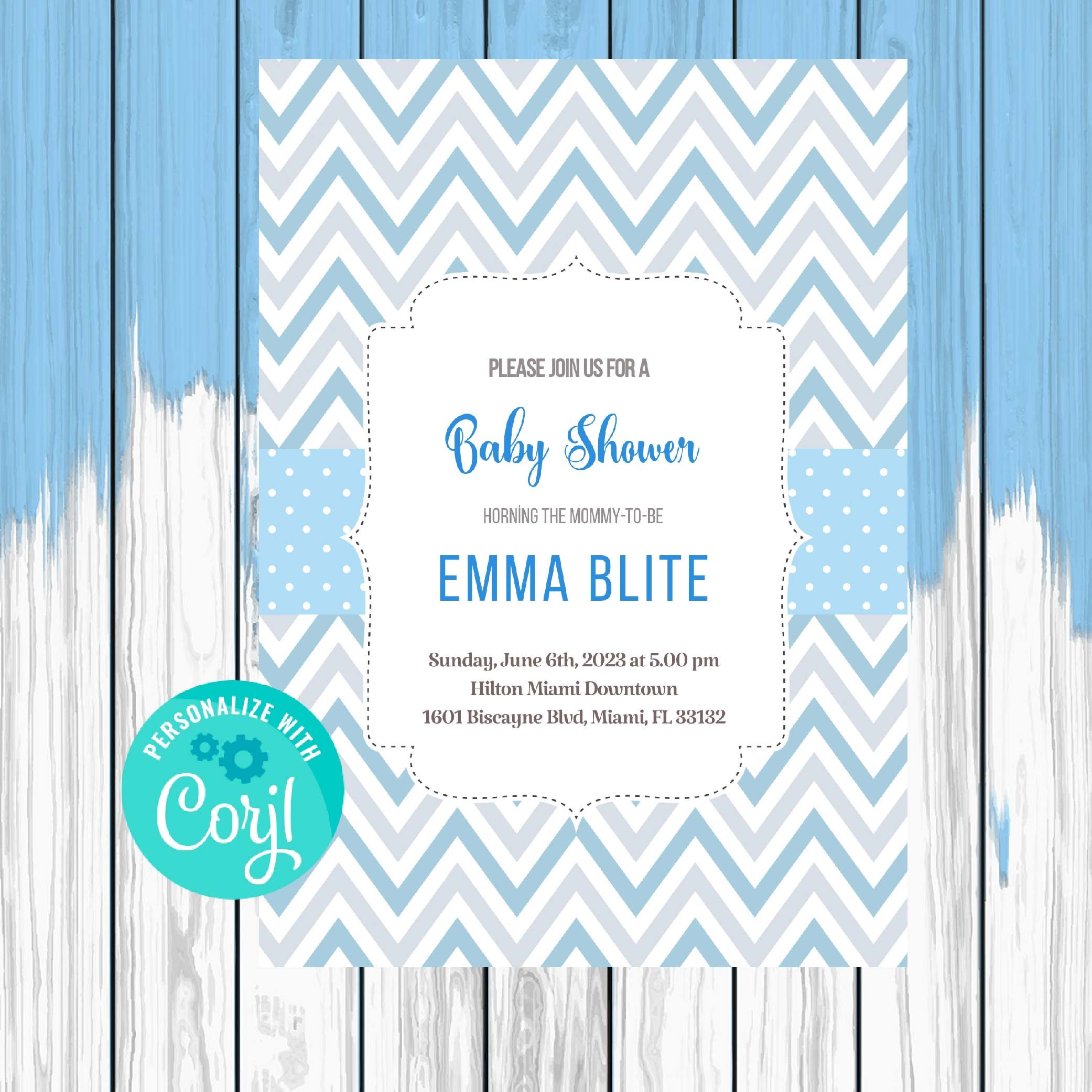 Blue Baby Shower Invitation, Cute Baby Shower Invitation, Blue ...
