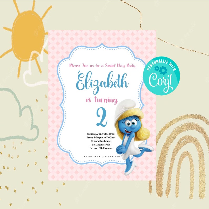 Smurf Birthday Invitation Smurfette Instant Download - Etsy