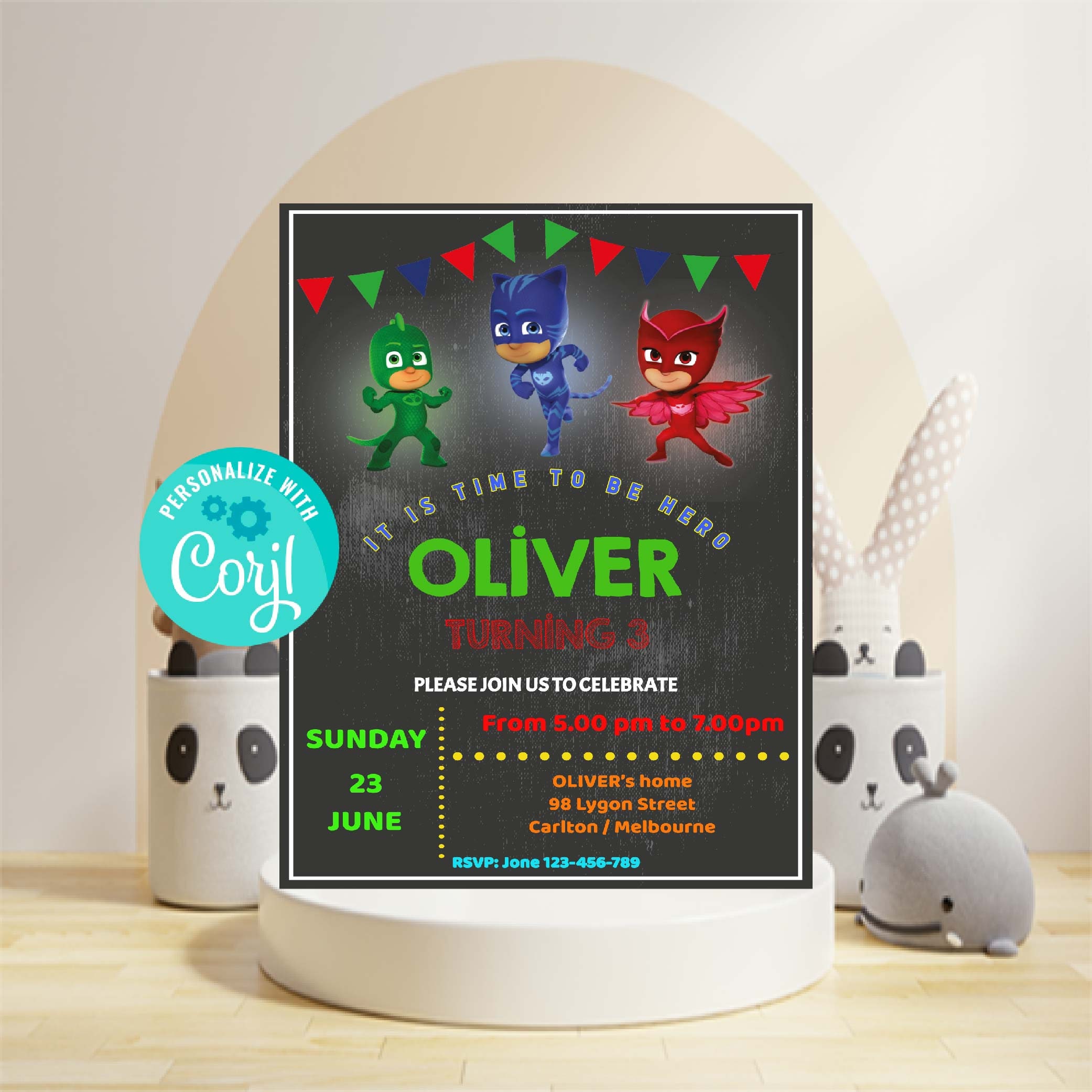 Editable Pjm Birthday Invitation Template Digital Kids Party - Etsy