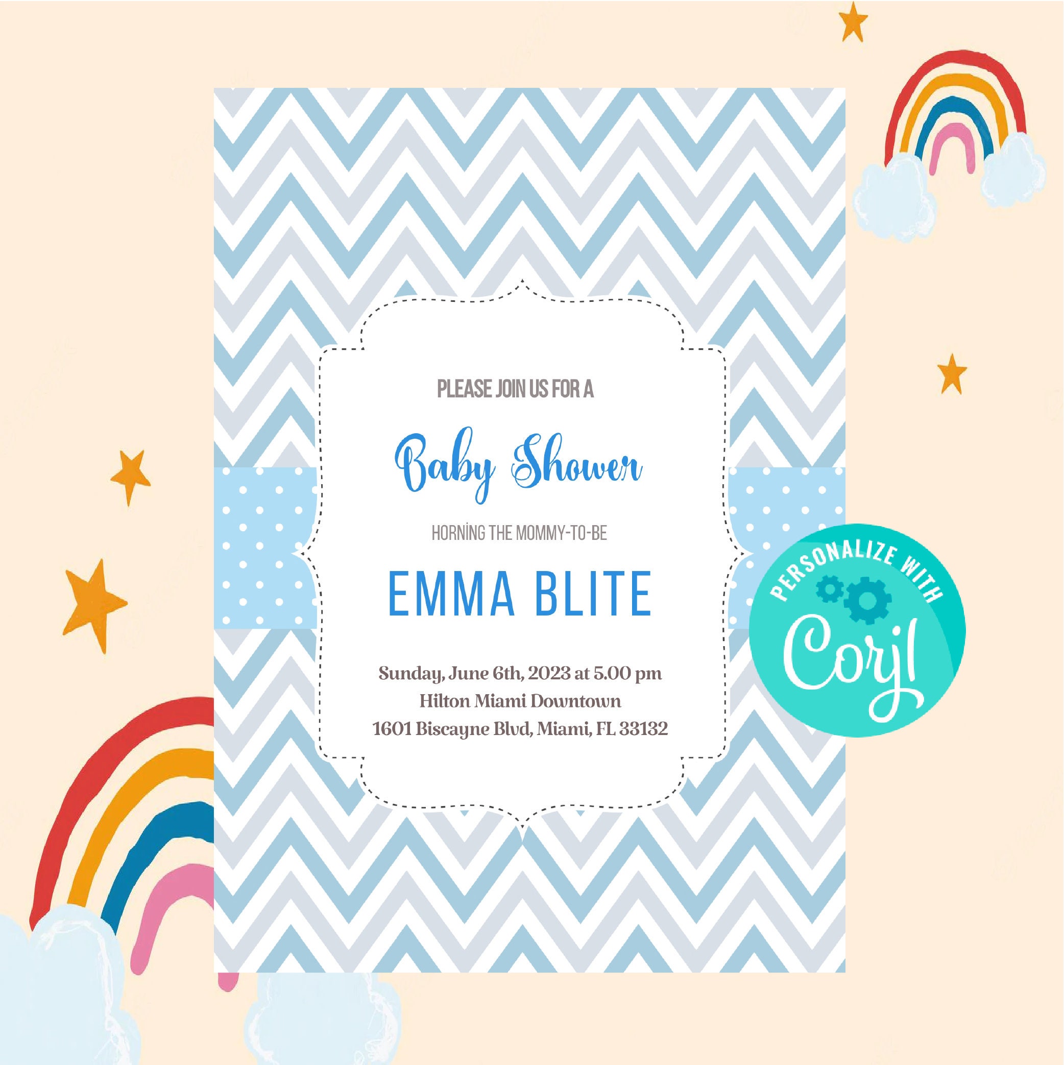 Blue Baby Shower Invitation, Cute Baby Shower Invitation, Blue ...