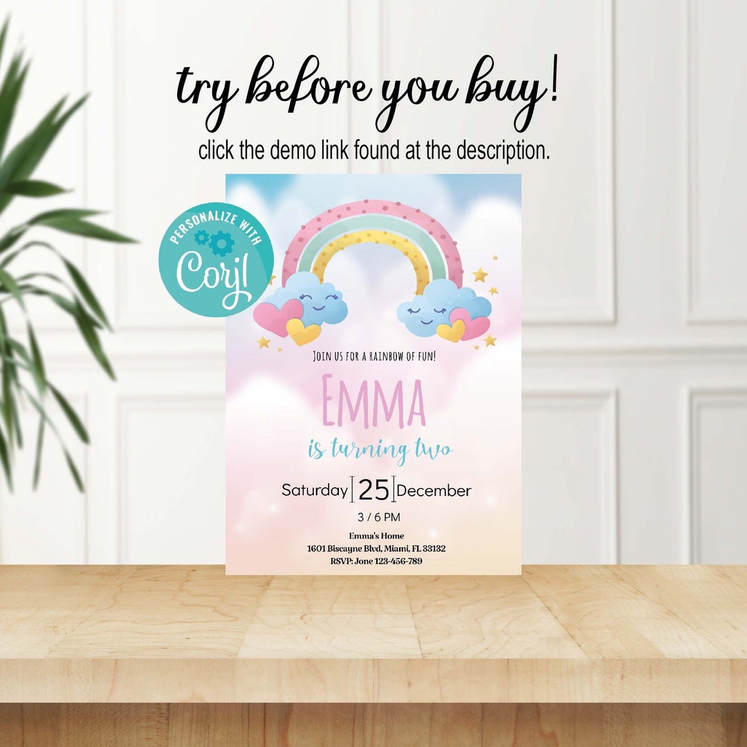 Editable Rainbow Birthday Invitation, Rainbow Invitation, Rainbow Template, Rainbow Birthday ...