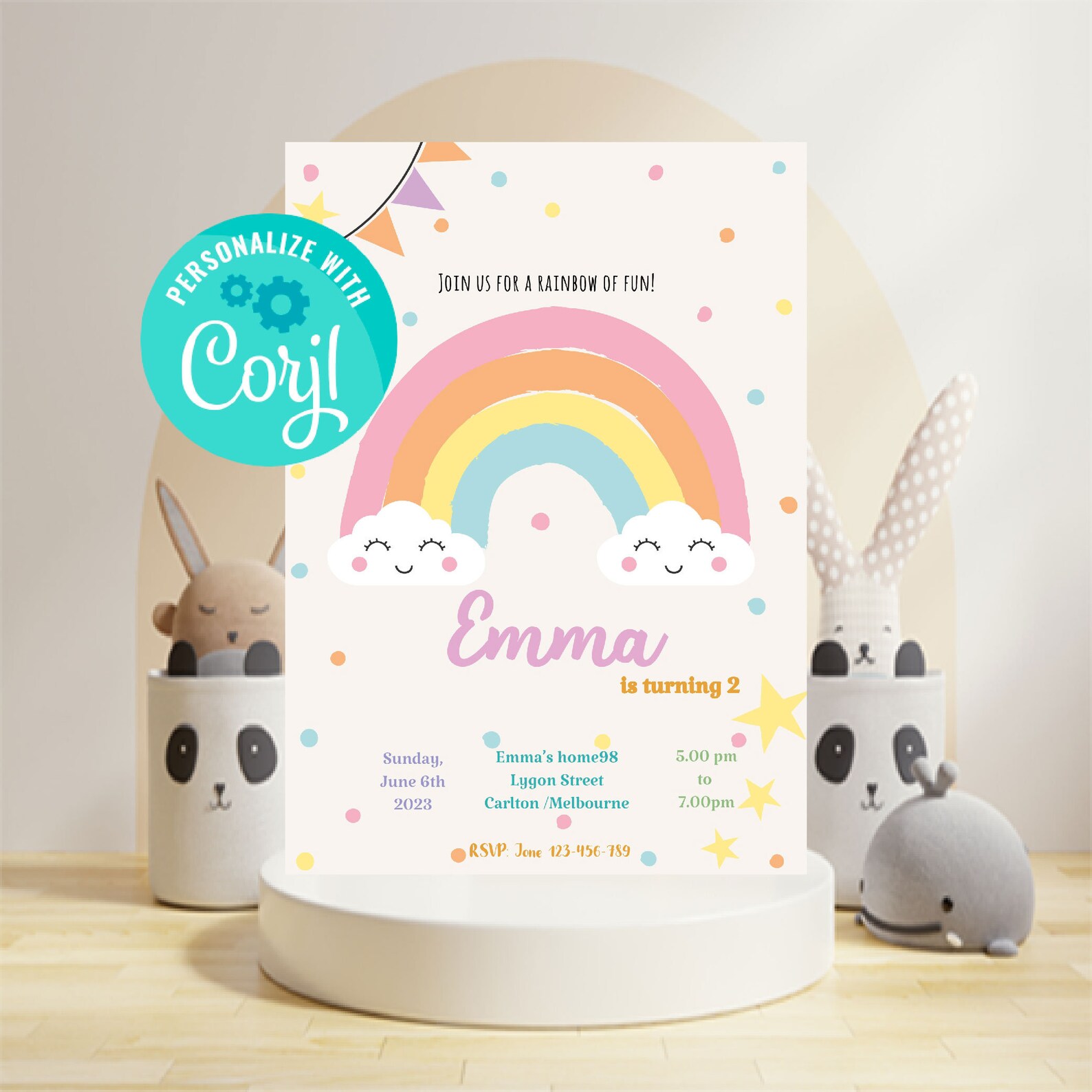 Editable Rainbow Birthday Invitation, Rainbow Invitation, Rainbow ...