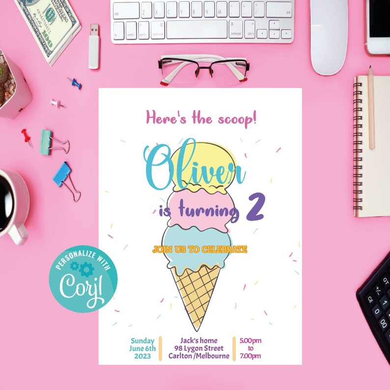 Ice Cream Birthday Invitation, Ice Cream Birthday Invitation, Ice Cream ...