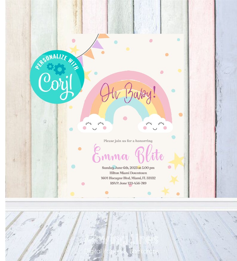 Editable Rainbow Baby Shower Invitation, Rainbow Baby Shower Invite ...