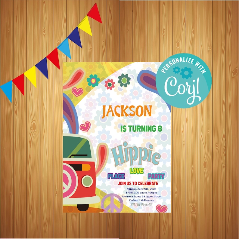 Hippie Birthday Invitation EDITABLE 50s Party Invitation - Etsy