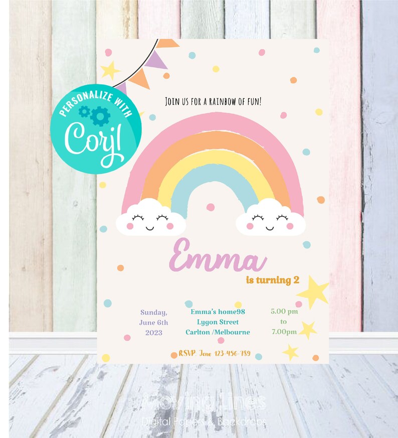Editable Rainbow Birthday Invitation, Rainbow Invitation, Rainbow ...